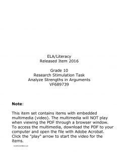 Grade 10 ELA 2016 - Research Simulation Task - Sample Student Responses ...