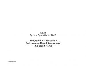 HS Integrated Mathematics I 2015 - PBA - Item Set - New Meridian