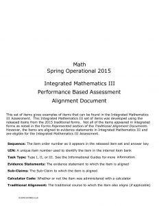 HS Integrated Mathematics III 2015 - PBA - Alignment Document - New ...